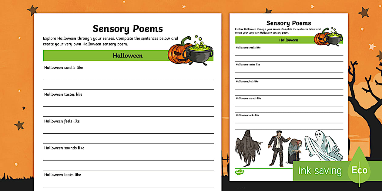 KS1 Halloween Poems Sensory Worksheet (teacher made)