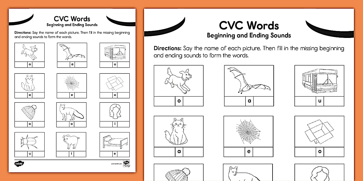 CVC Words Beginning and Ending Sounds Worksheet for K-1st Grade