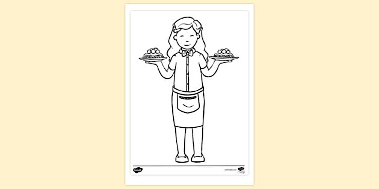 Waitress Carrying Tray of Food Colouring Sheet | Colouring