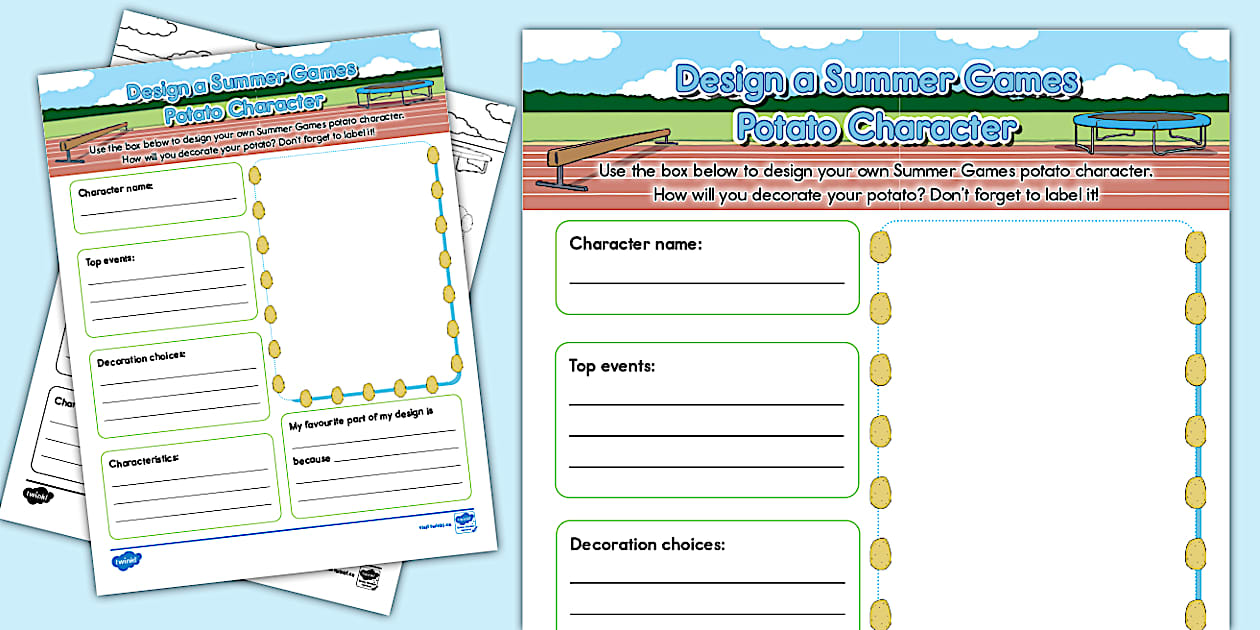 Design a Summer Games Potato Character Worksheet - Twinkl
