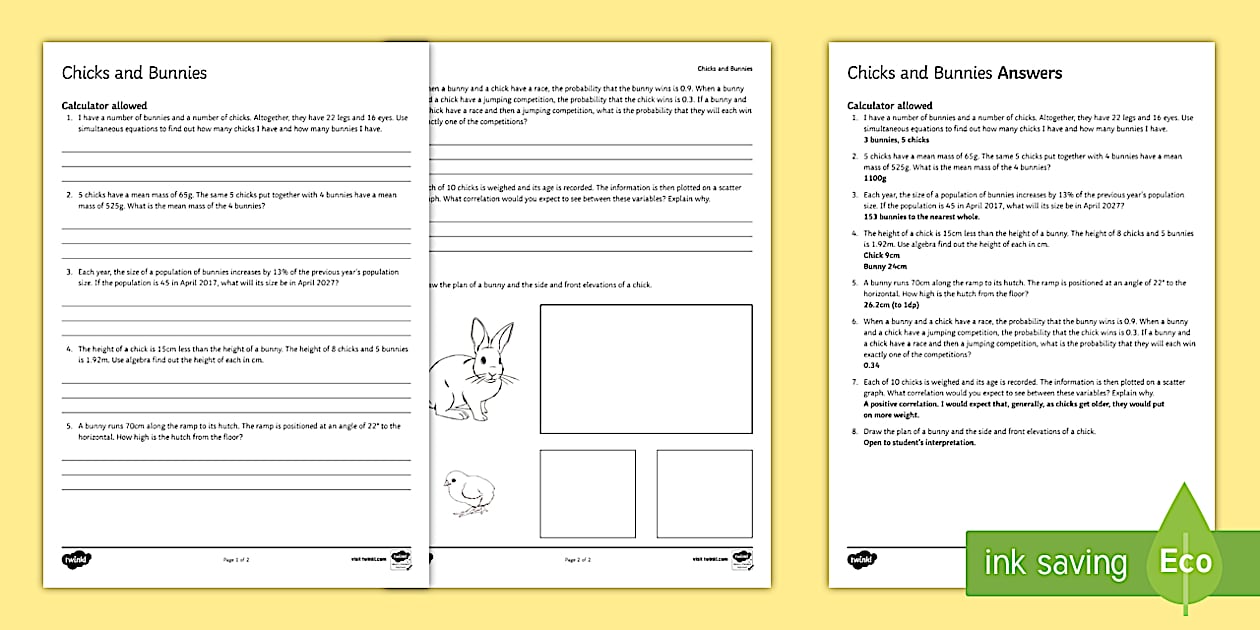Maths Easter: Bunnies and Chicks Easter Worksheet / Worksheet - Secondary