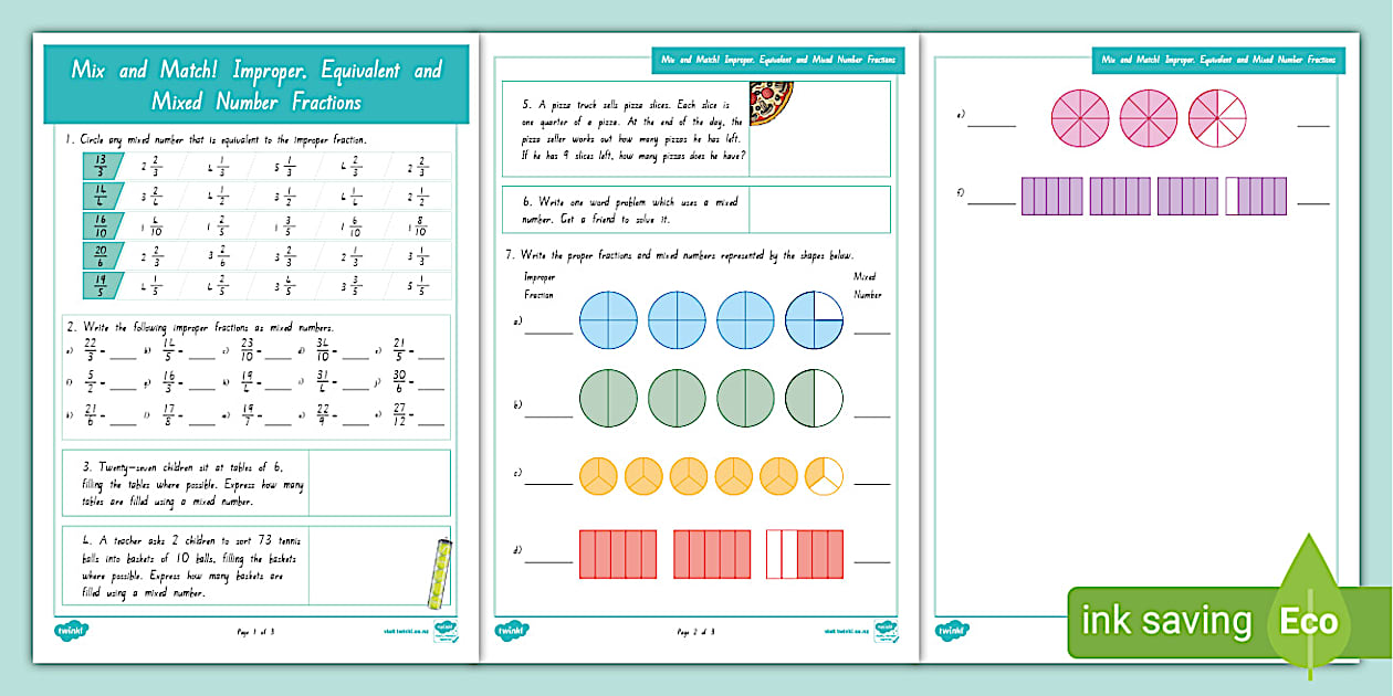 Equivalent, Improper and Mixed Number Fractions - Twinkl
