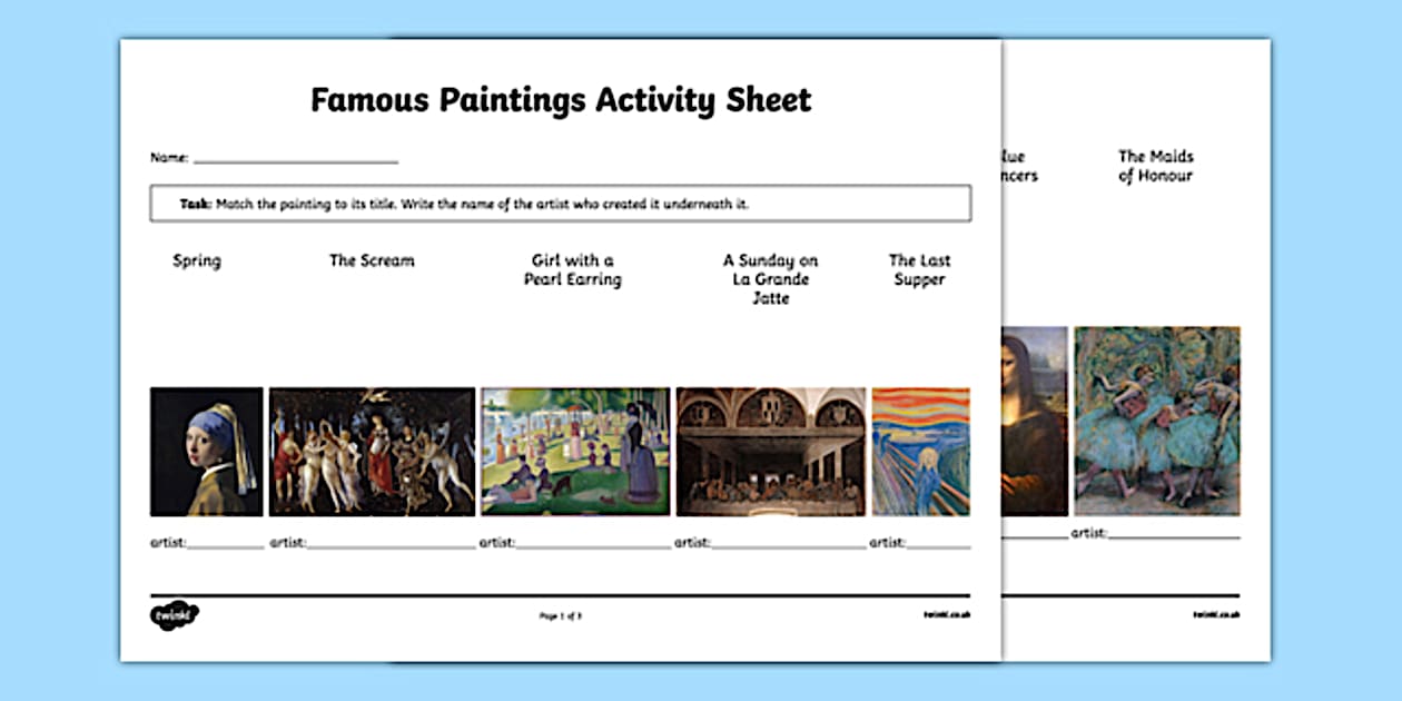 Famous Paintings Matching Worksheet / Worksheet - Twinkl