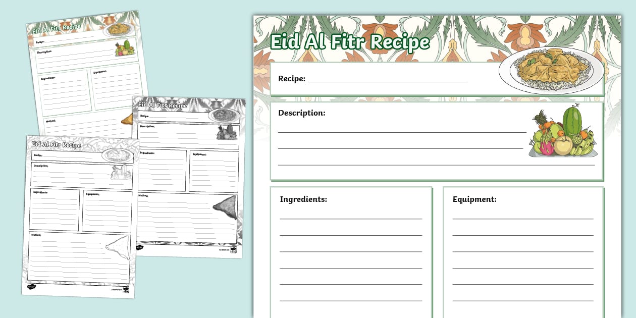 Eid Al Fitr Recipe Writing Template - Twinkl