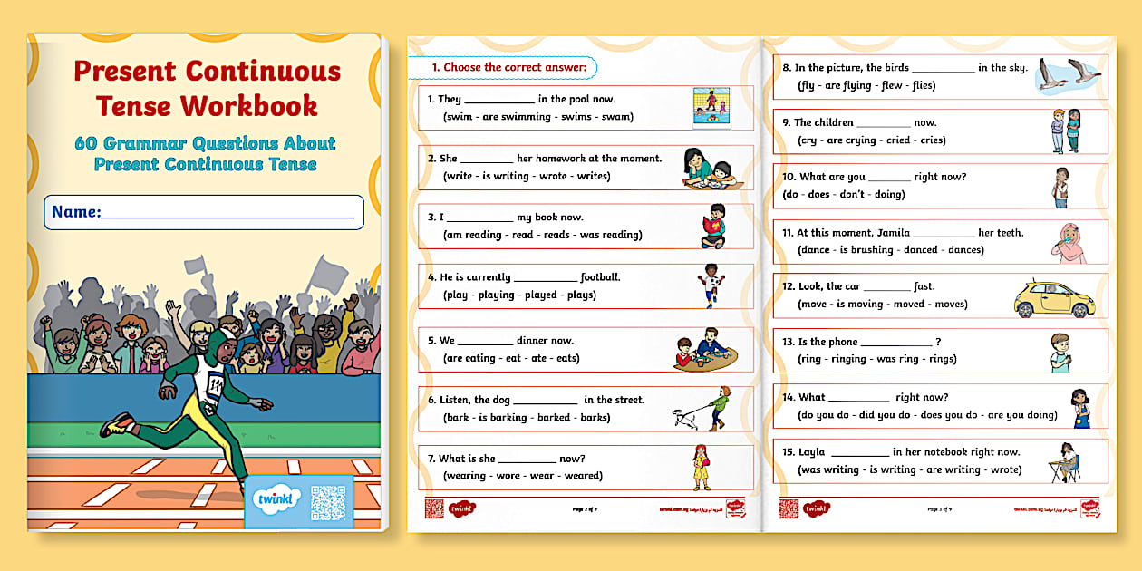 Present Continuous Tense Workbook (teacher made) - Twinkl