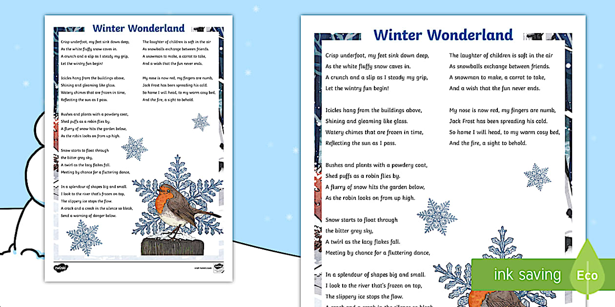 Black and White KS2 Winter Wonderland Poem (teacher made)
