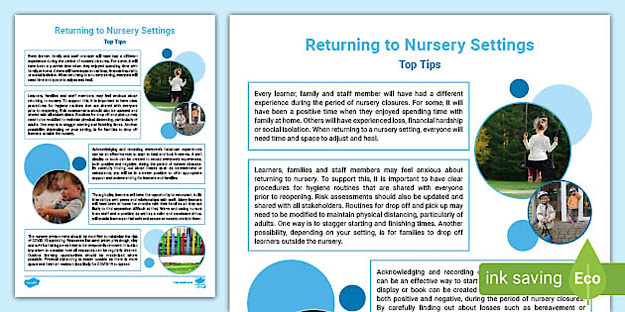 Returning to Nursery Settings Top Tips (teacher made)