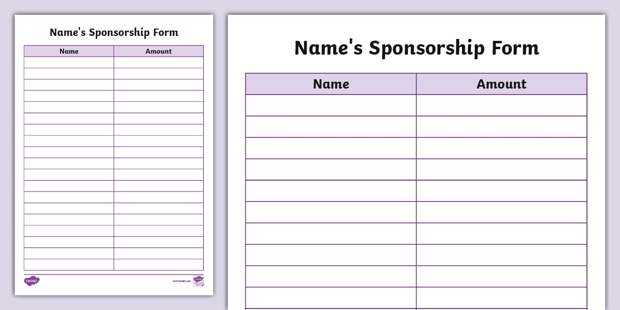 Blank Sponsorship Form Template | Classroom Resources