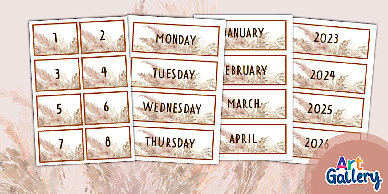 Boho Neutral Days and Months Display Cards - Twinkl