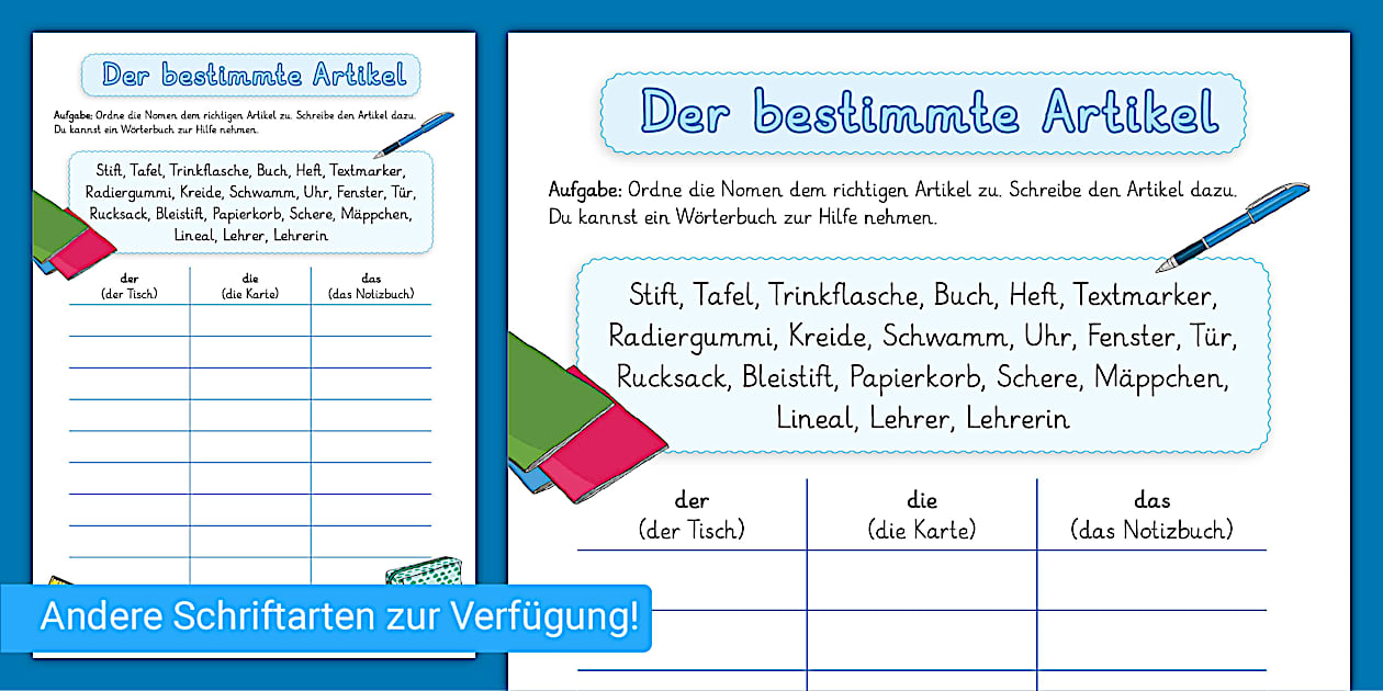 der bestimmte Artikel - Arbeitsblatt - Twinkl