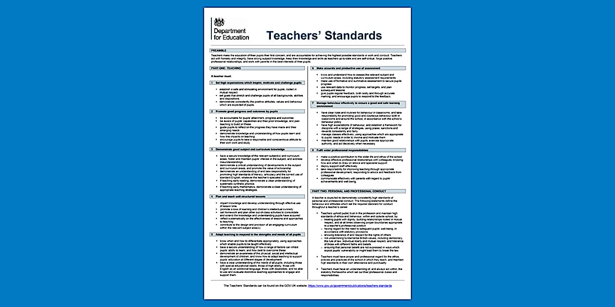 Teacher Standards PDF | DfE Printable Teaching Guide
