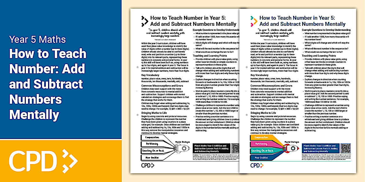 How to Teach Number in Year 5: Add and Subtract Numbers Mentally CPD