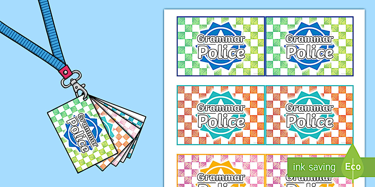 Lanyard-Sized Grammar Police Badge Image | Primary Resources