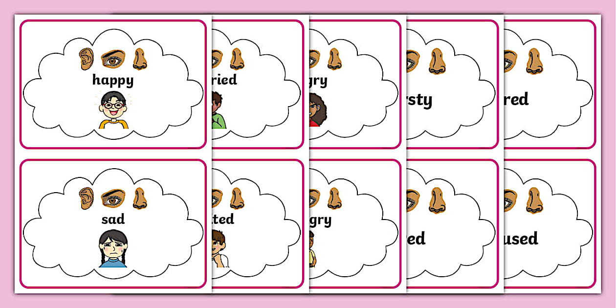 Colourful Semantics Cloud Words | Emotions Cards - Twinkl