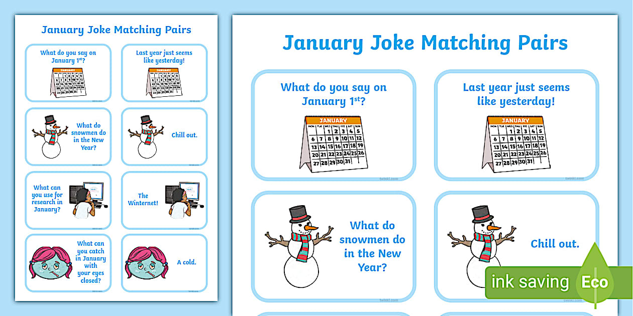 January Joke Matching Pairs (teacher made) - Twinkl