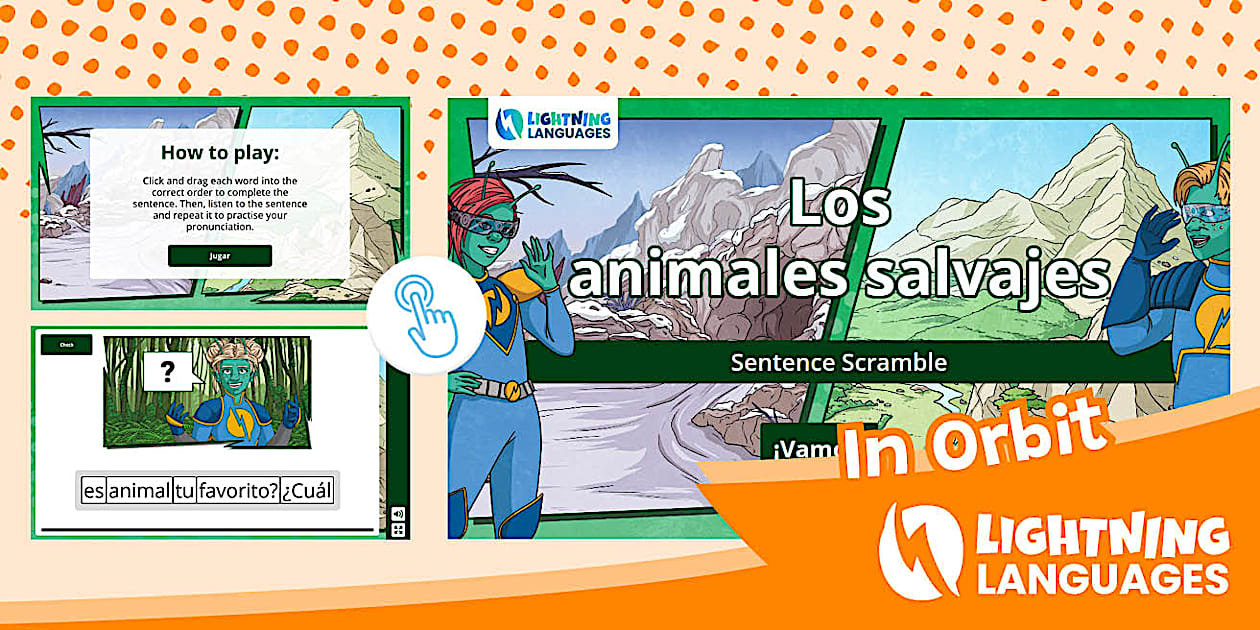 👉 Spanish Wild Animals Interactive Sentence Scramble Game