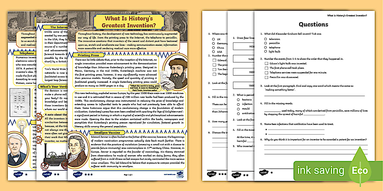 UKS2 What Is History's Greatest Invention?Comprehension Pack