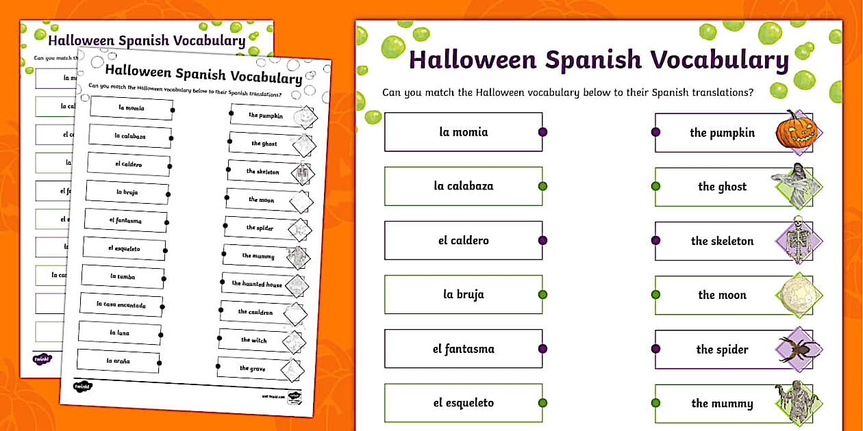 👉 Halloween Spanish Vocabulary Matching Worksheet