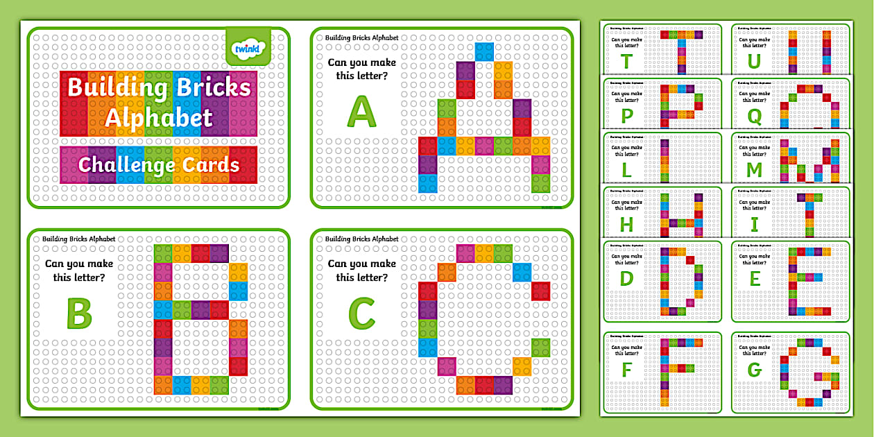 Building Bricks Alphabet Building Activity Cards - Twinkl