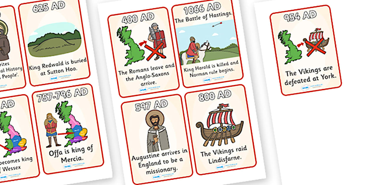 Anglo Saxons Timeline Sequencing Cards (4 per A4) - Twinkl