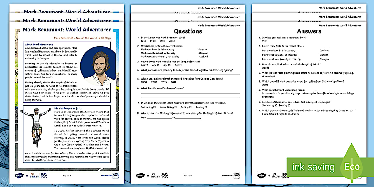 Middle Ability Mark Beaumont Differentiated Reading Comprehension Activity