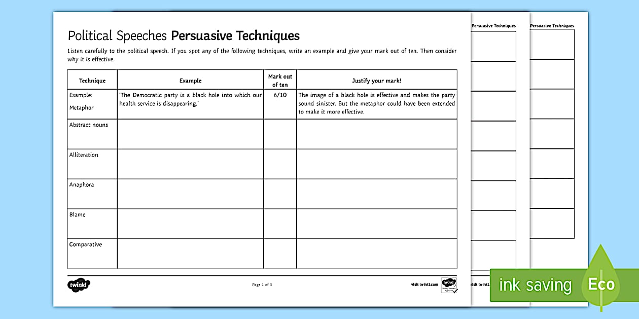 KS2 Persuasive Writing Techniques Analysis Worksheet Sheet