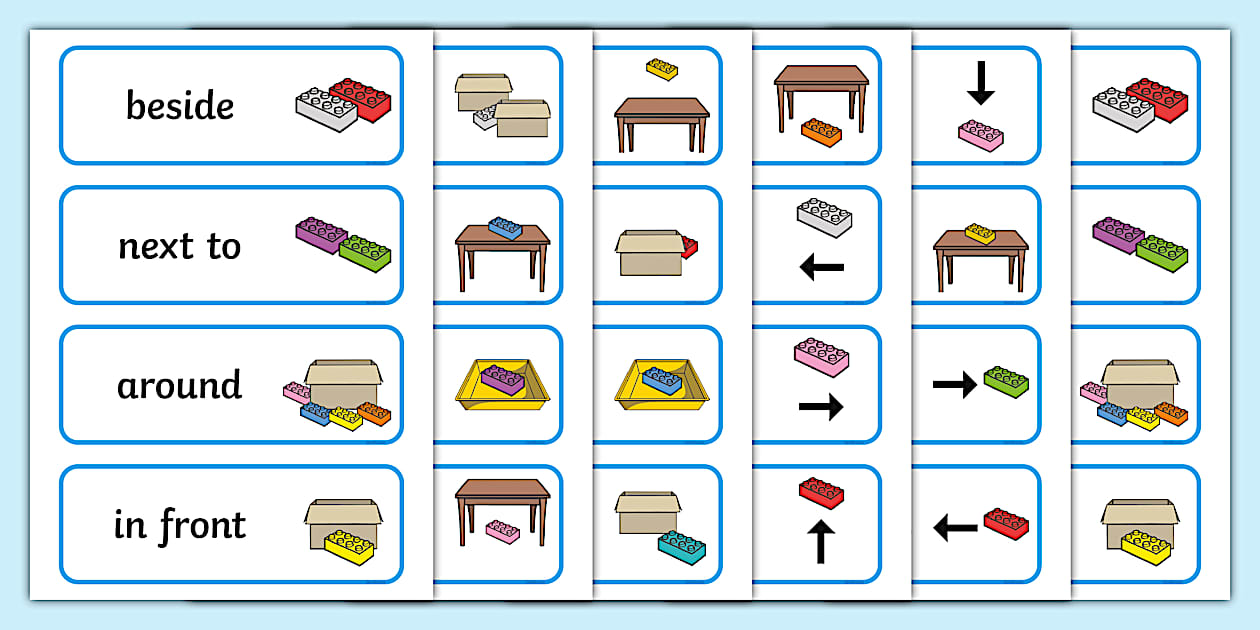 Editable Building Brick Therapy Positional Language Cards