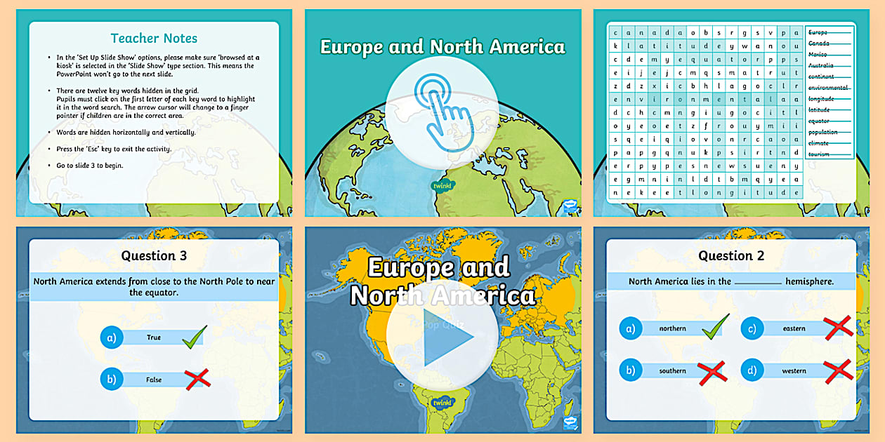 Europe and North America Interactive Activity Pack - Twinkl
