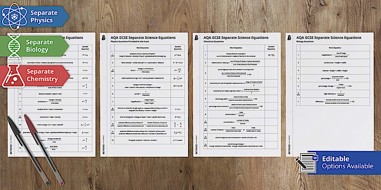 GCSE Separate Science Equations Sheet | Beyond - Twinkl