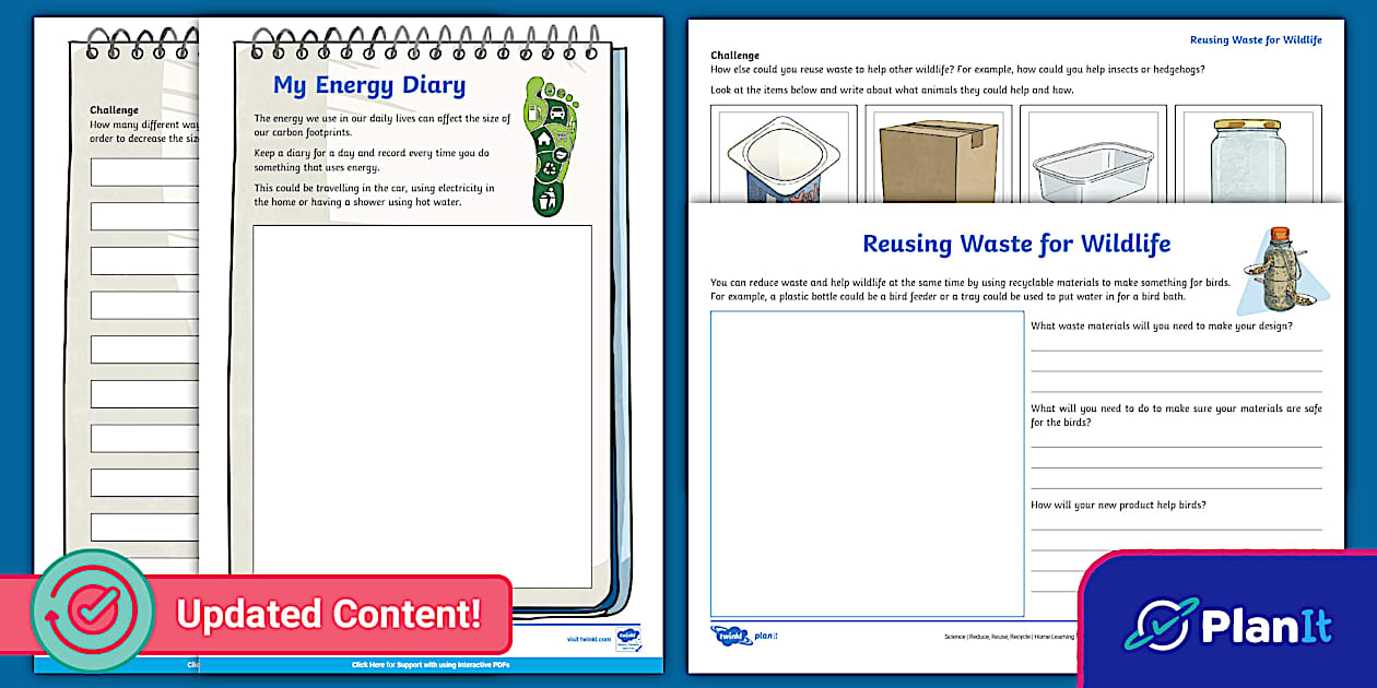 Science Reduce, Reuse, Recycle LKS2 Home Learning Tasks Homework