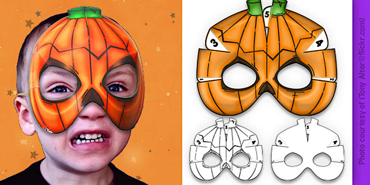 3D Halloween Pumpkin Mask - Events (teacher made) - Twinkl