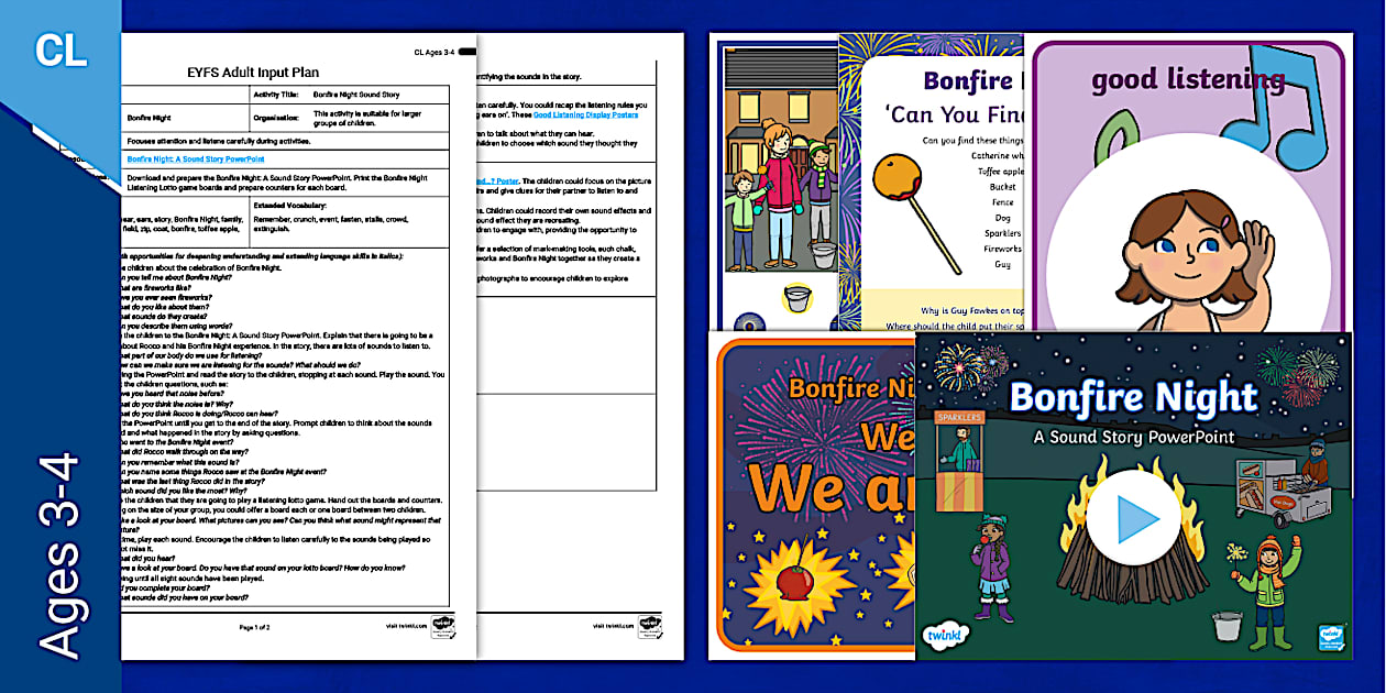 EYFS Bonfire Night Sound Story Adult Input Plan and Pack