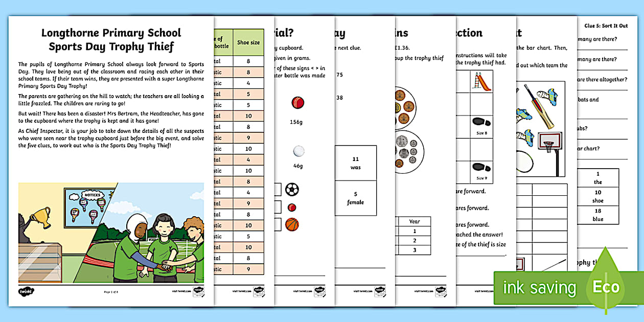 Editable KS1 The Mystery of the Sports Day Trophy Maths Game (Longthorne
