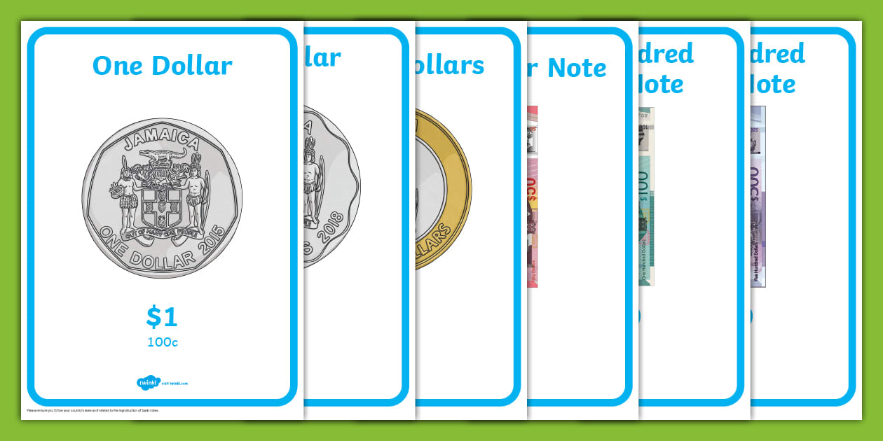 Jamaica Money Coins and Notes Display Posters Printable