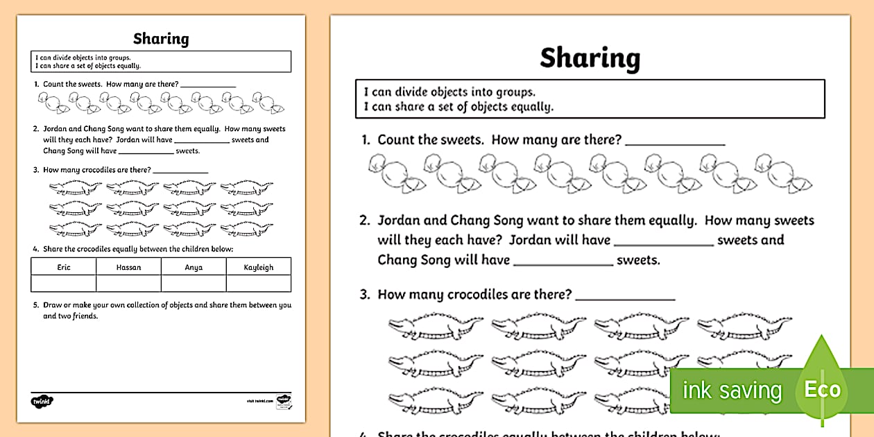 SA I Can Divide Objects into Equal Groups Worksheet - Twinkl