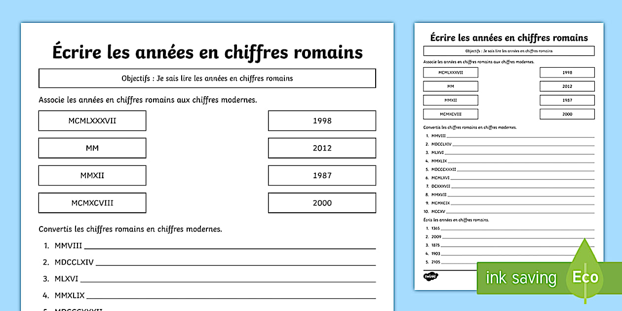 Fiche d'activités : Lire et écrire les dates en chiffres romains