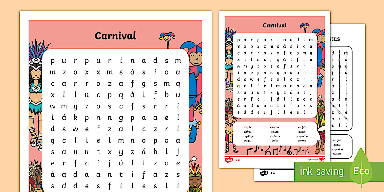 Middle Ability Carnival in Spain Differentiated Word Search Spanish