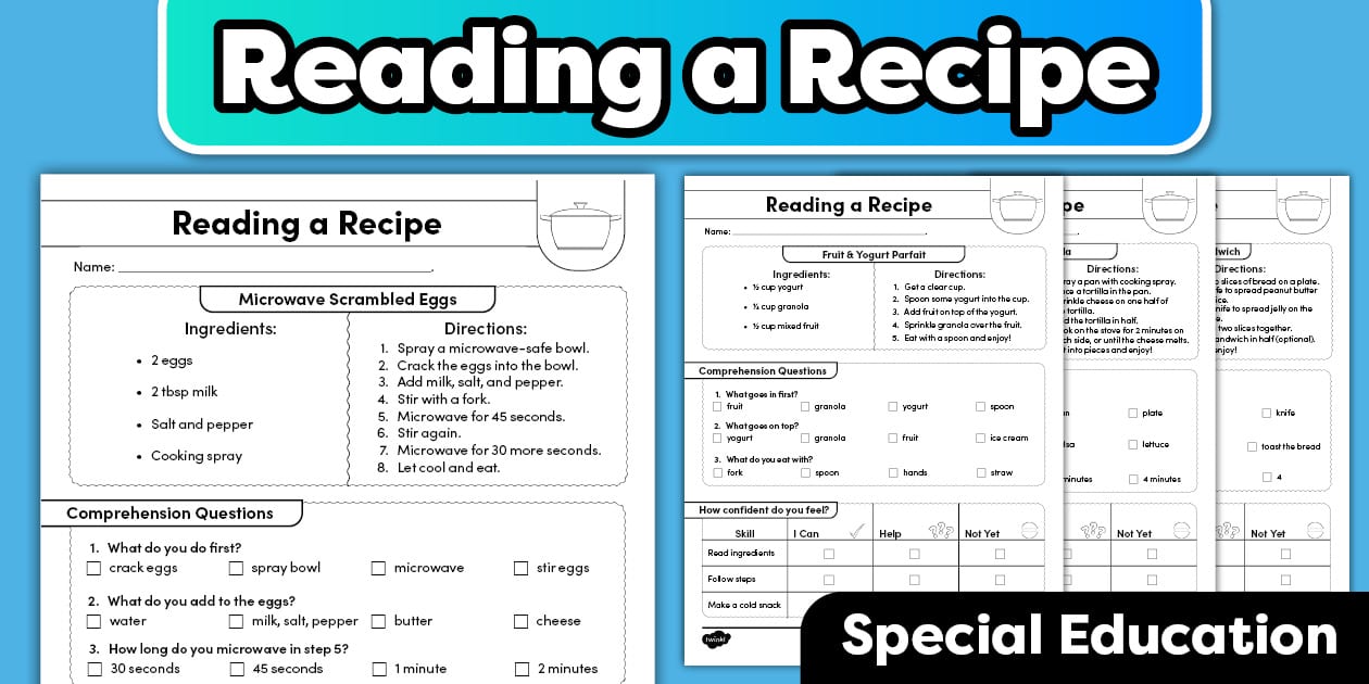 Life Skills: Reading a Recipe Functional Reading Worksheets