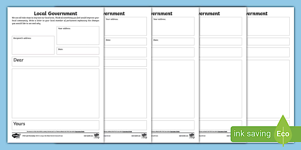 KS2 Letter to Local Government Activity Sheet - Citizenship