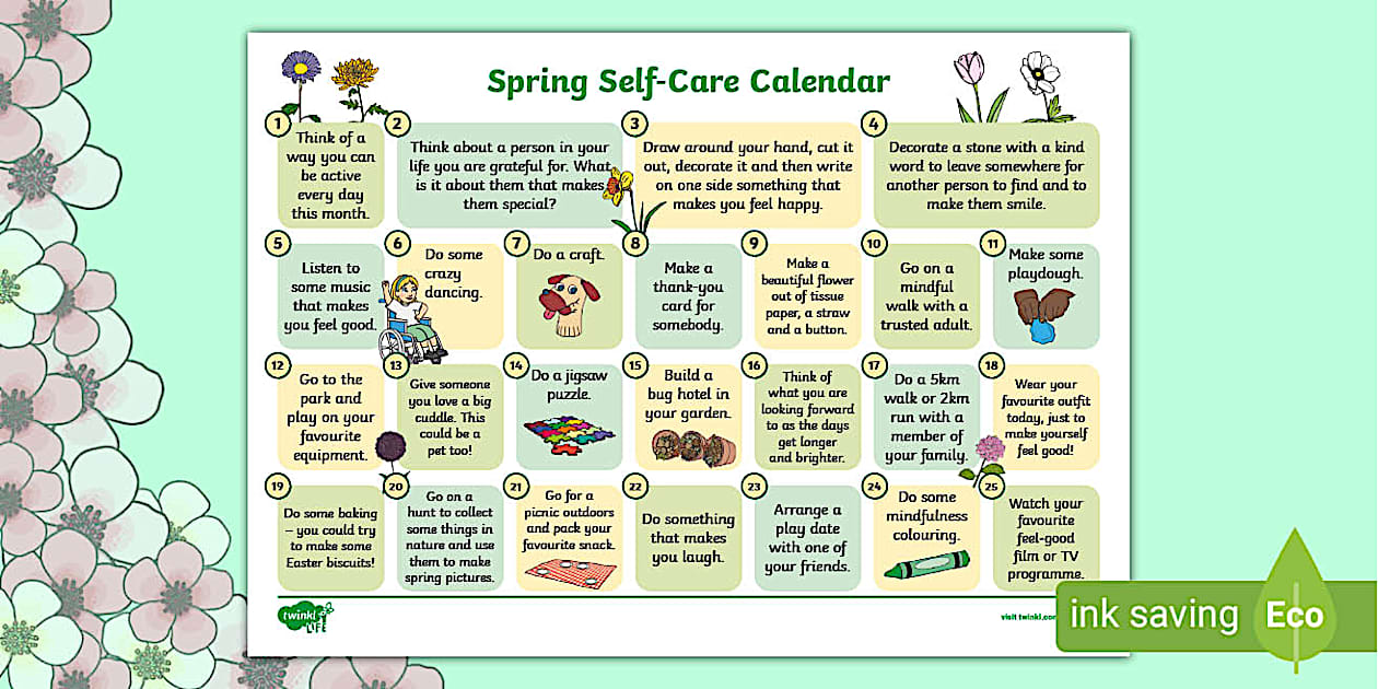 Self-Care Calendar for Spring | EYFS Resources | Twinkl Life