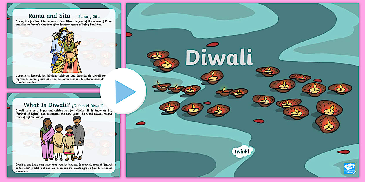 All About Diwali PowerPoint English/Spanish (teacher made)