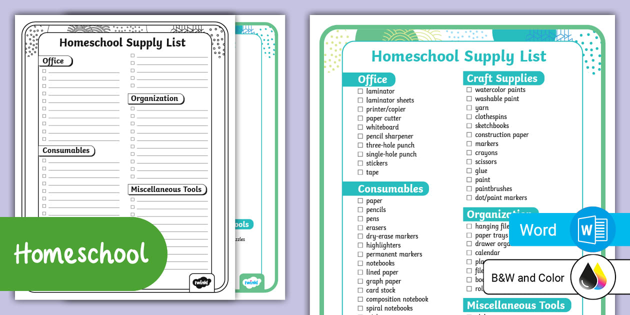 Printable Homeschool Supply List | Twinkl USA - Twinkl