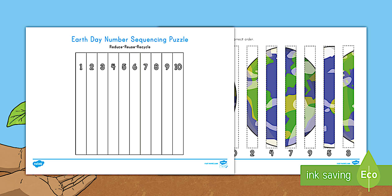 Editable Earth Day 1-5 Number Sequencing Puzzle - Twinkl