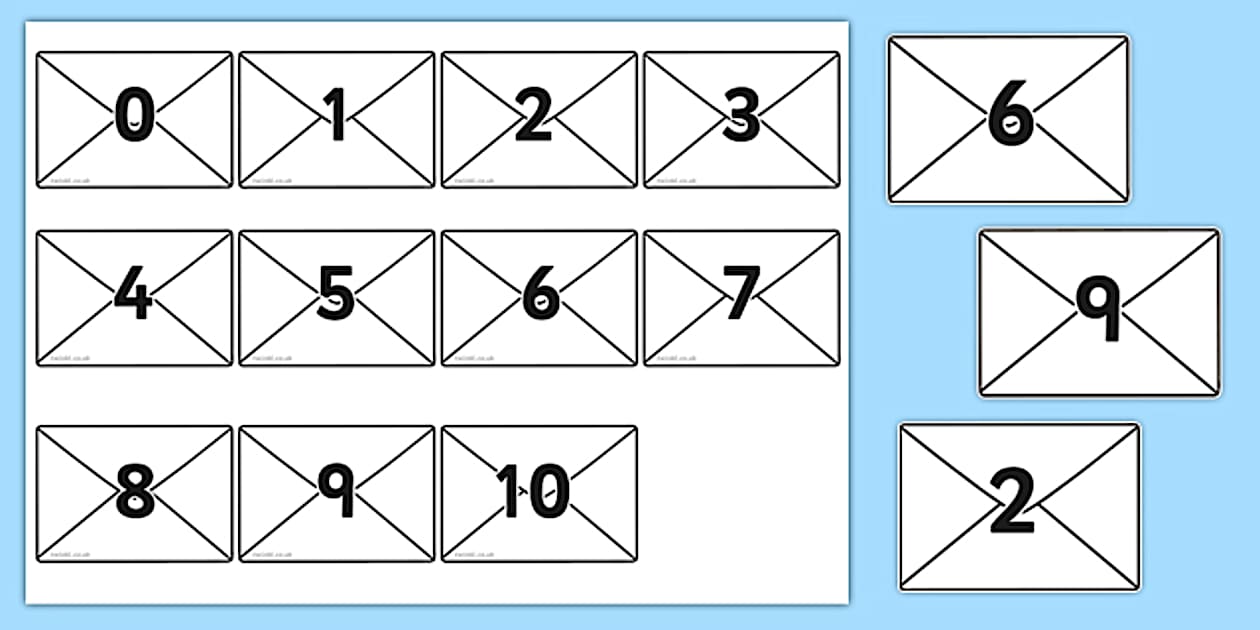 Numbers 0-10 on Envelopes (teacher made) - Twinkl