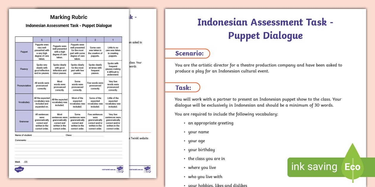 Indonesian Assessment Task Marking Rubric Puppet Dialogue