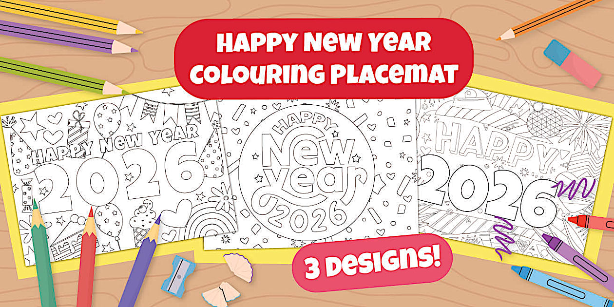 Happy New Year 2026 Colouring Placemat | Twinkl Party