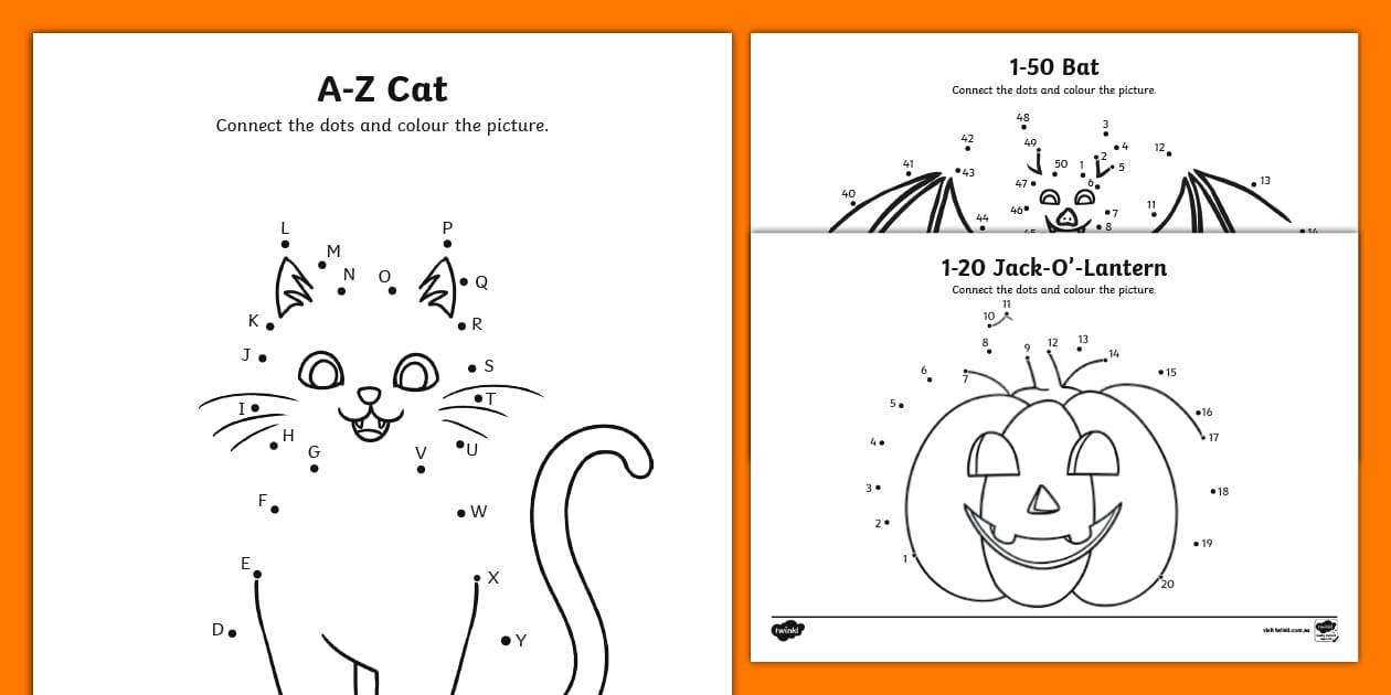Halloween Dot To Dot Activity Sheets (teacher made) - Twinkl