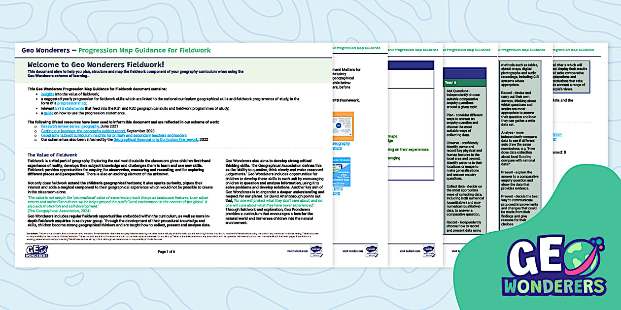 Geo Wonderers Progression Map Guidance for Fieldwork