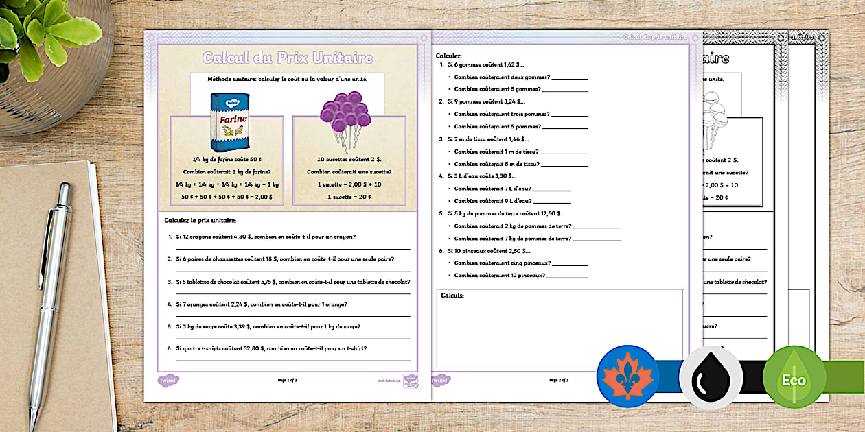 Canadian Money Unit Price Activity French - Twinkl