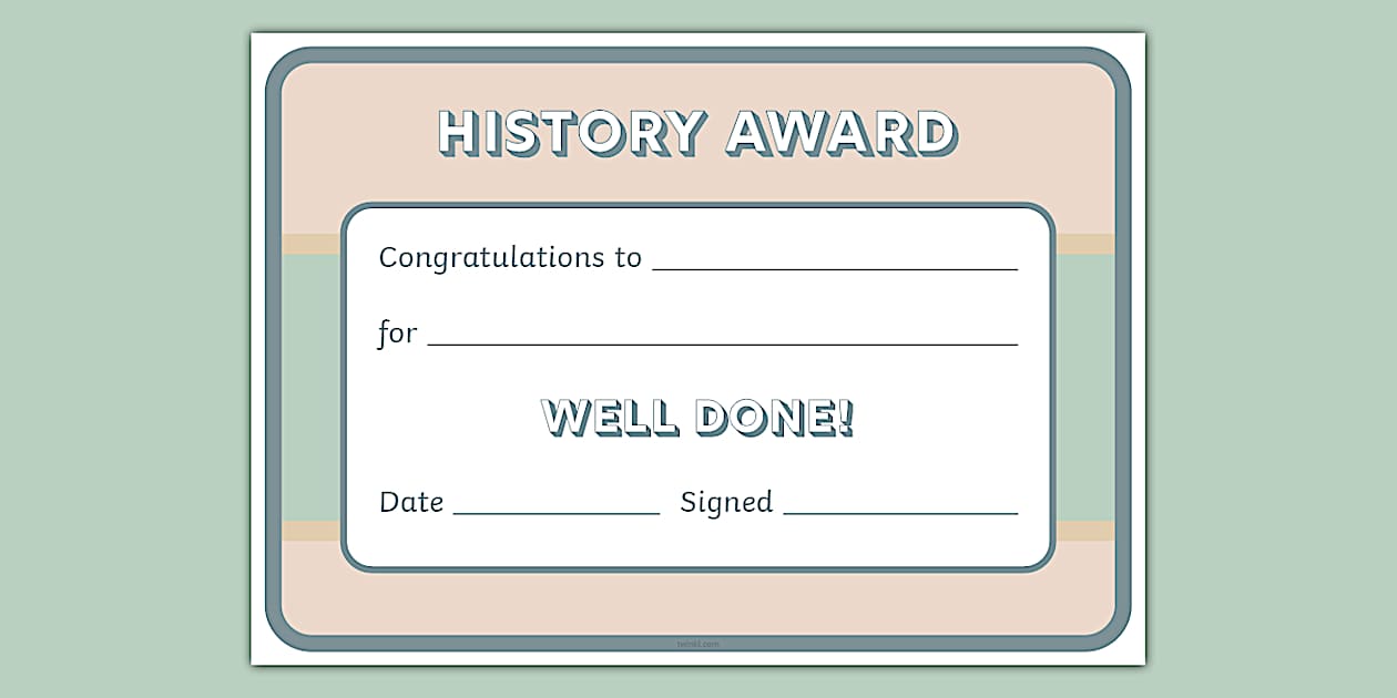 3D Effect Themed History Award Certificate (teacher made)